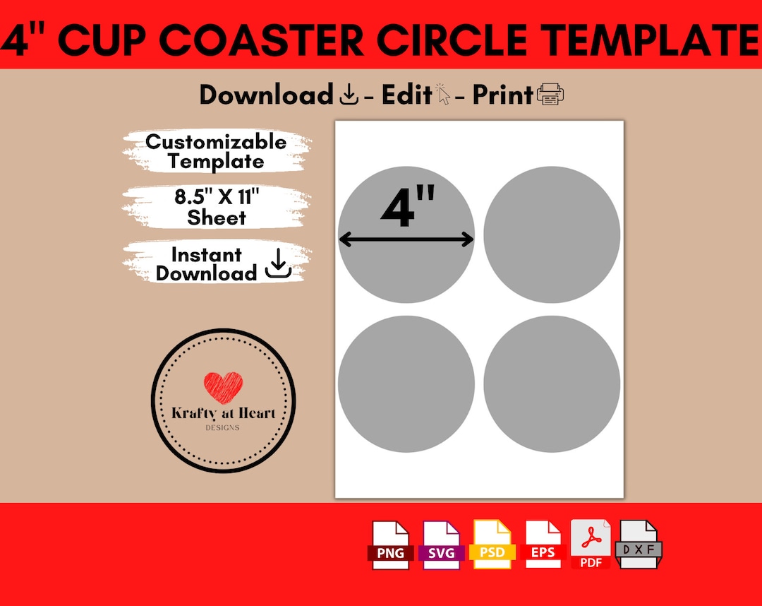 Cup Coaster Template, 4 Inch Coaster Template, Sublimation, Svg, Png ...