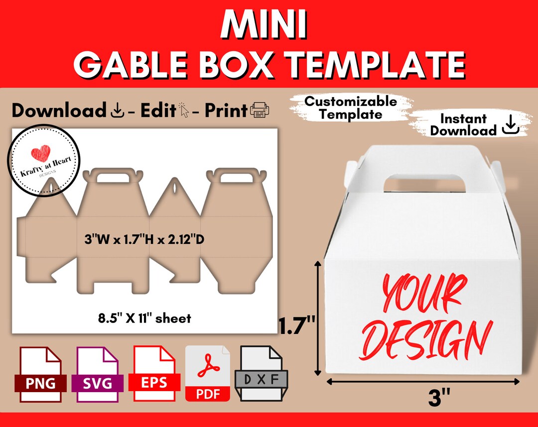 Gable Box Template Mini, Box With Handle Template, Blank Party Favor ...