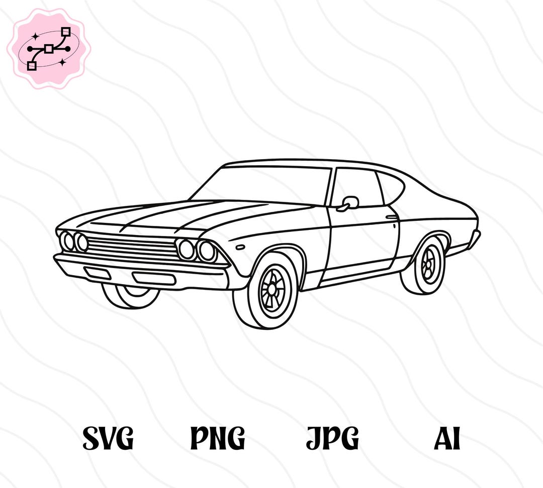 Classic Car SVG, 1969 Chevelle Cut File, Vintage Hot Rod Line Art - Etsy