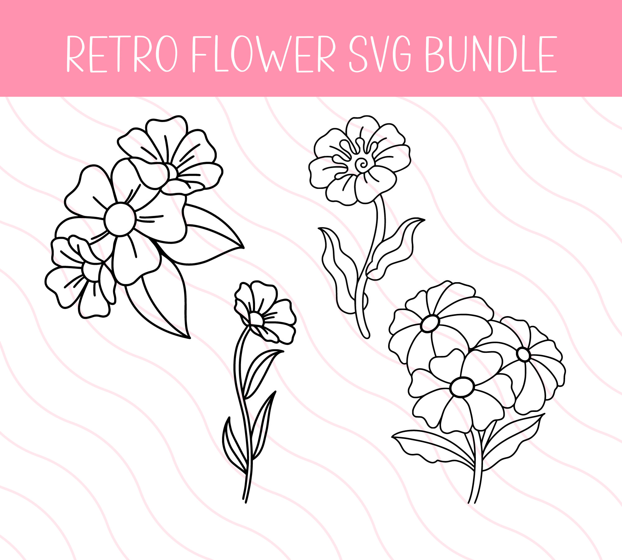 Retro Flower Drawings