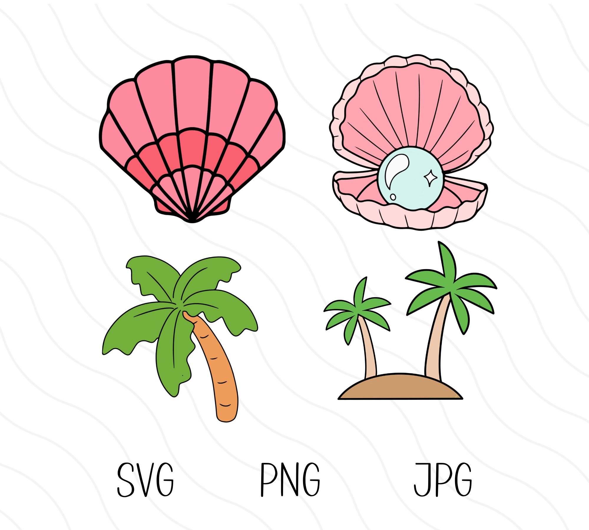 Beach SVG Bundle, Summer Clipart PNG, Seashell Svg, Palm Tree Svg ...