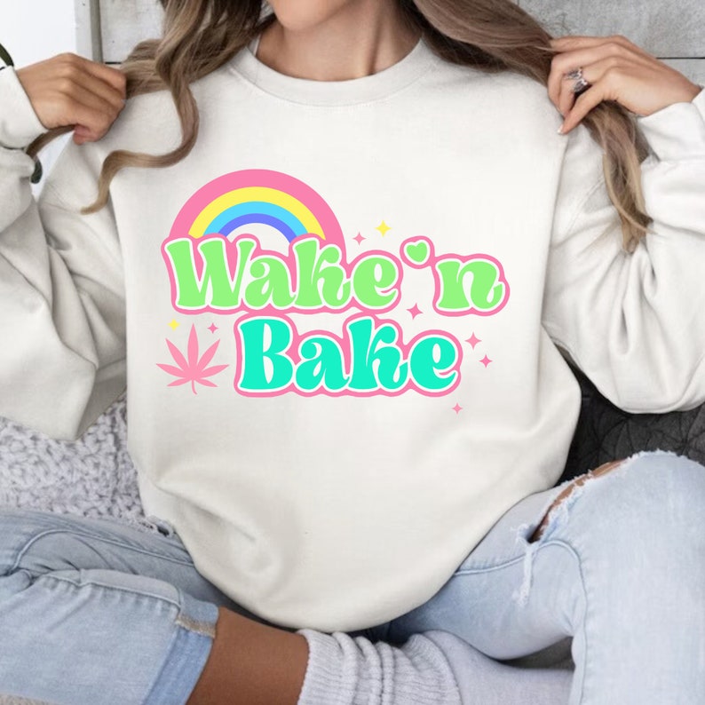 Wake N Bake SVG Rainbow Marijuana Cut File Stoner Girl PNG Sticker Cute ...