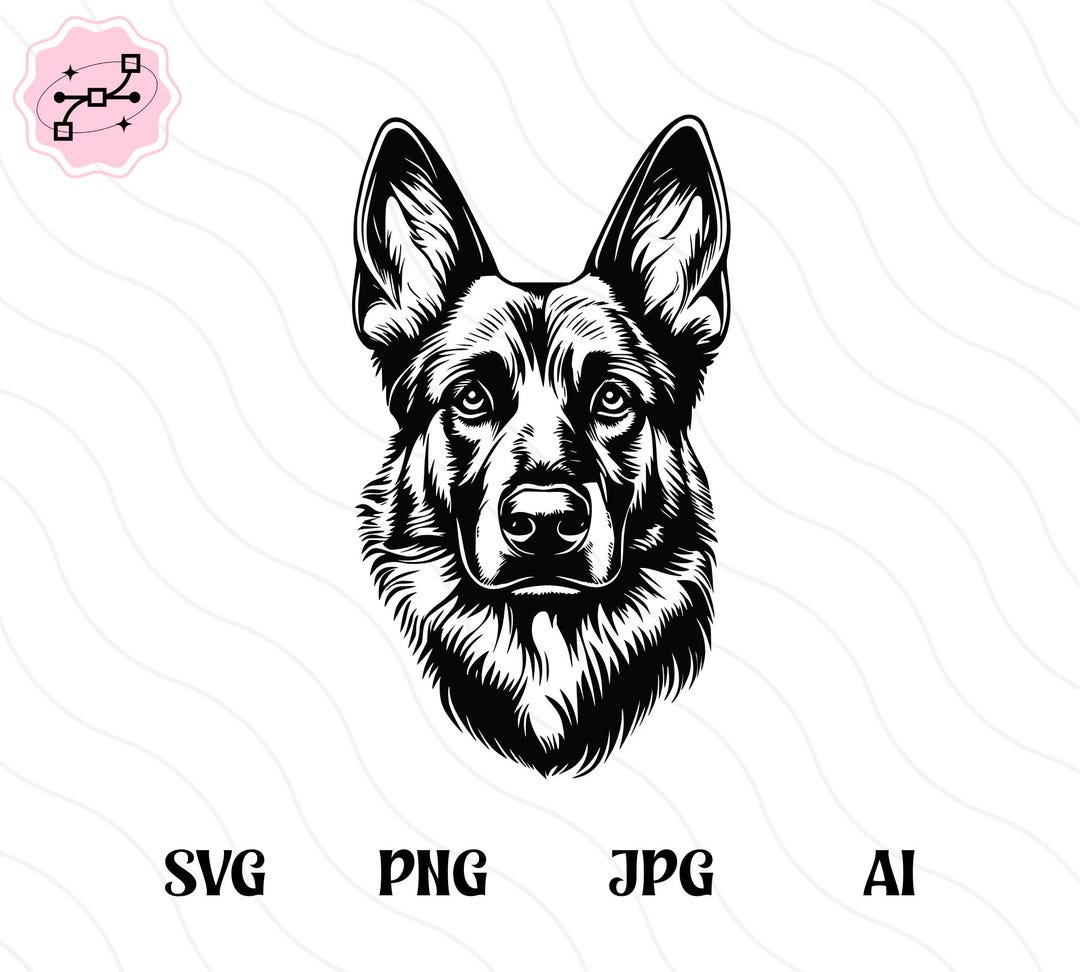 German Shepherd SVG, K9 Dog Cut File, Dog Breed Face PNG, GSD Clipart ...