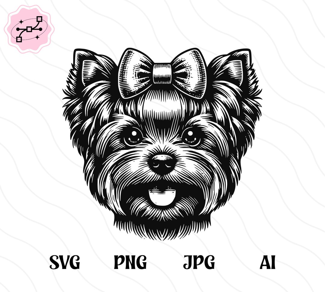 Yorkie Wearing Bow SVG, Girly Yorkshire Terrier Cut File, Dog Breed PNG ...