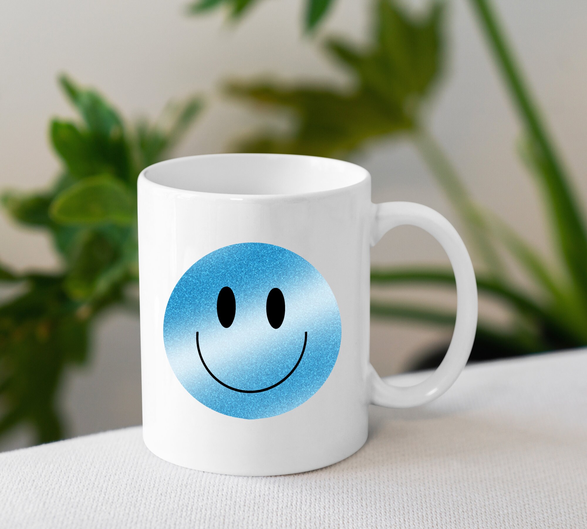 Retro Metallic Smiley Face Sublimation Design | Blue Metallic Glitter ...