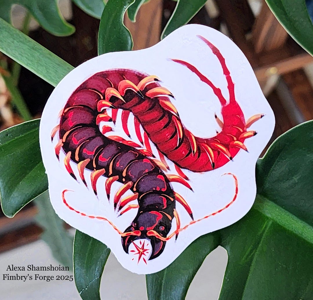 Red and Black Centipede Sticker Original Drawing Insect Bug Holding ...