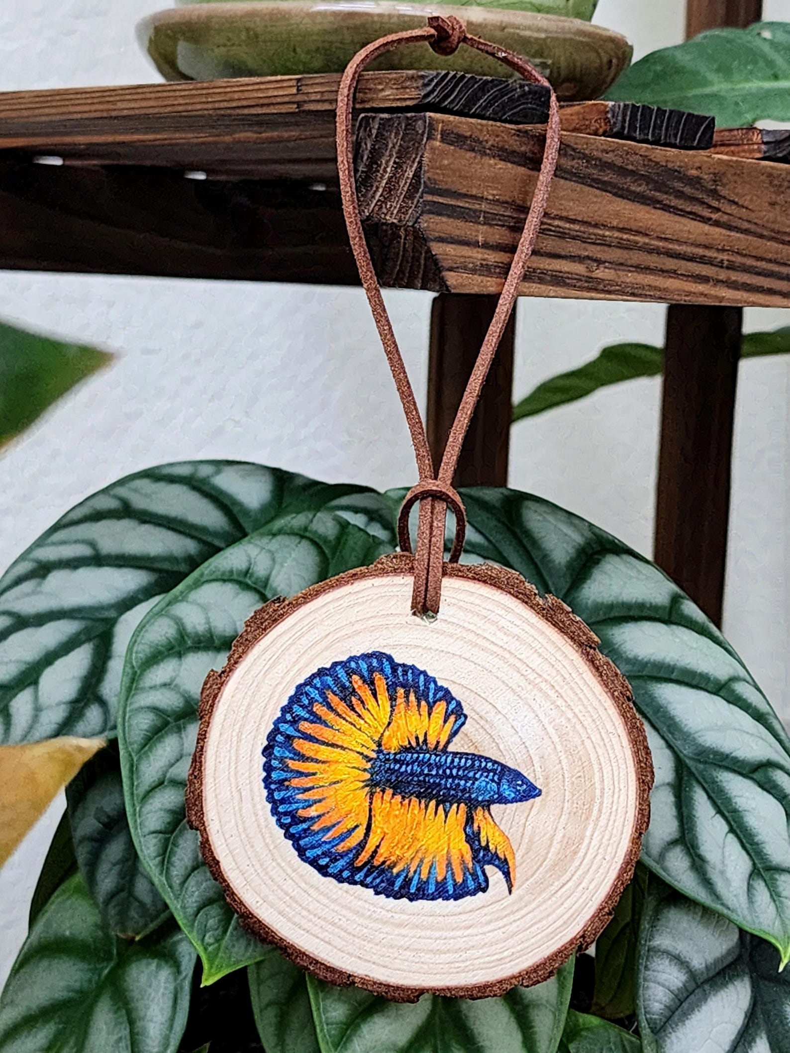 Betta Fish Wood Hanging Ornament Hand Painted With Acrylic Paint Gift ...