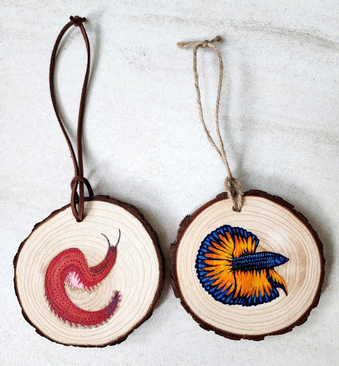 Betta Fish Wood Hanging Ornament Hand Painted With Acrylic Paint Gift ...