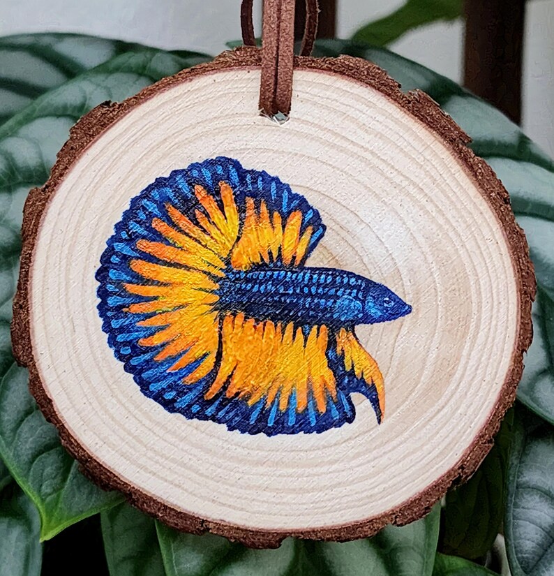 Betta Fish Wood Hanging Ornament Hand Painted With Acrylic Paint Gift ...