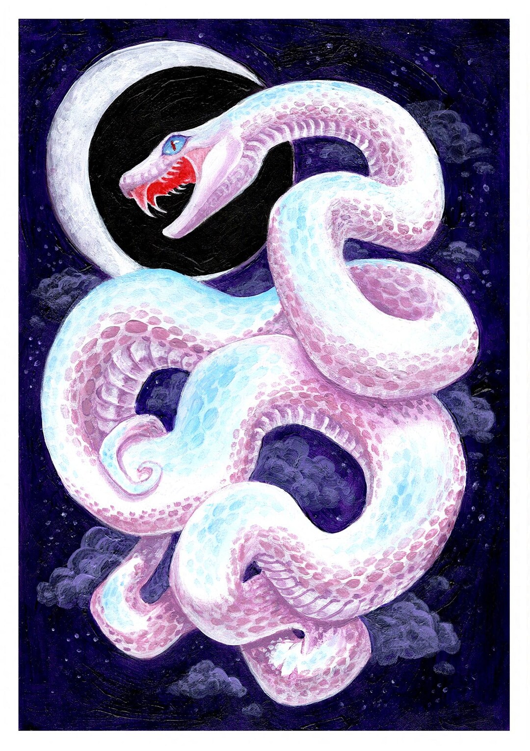 White Pearlescent Snake Original Painting Drawing 5x7 Inches Postcard ...