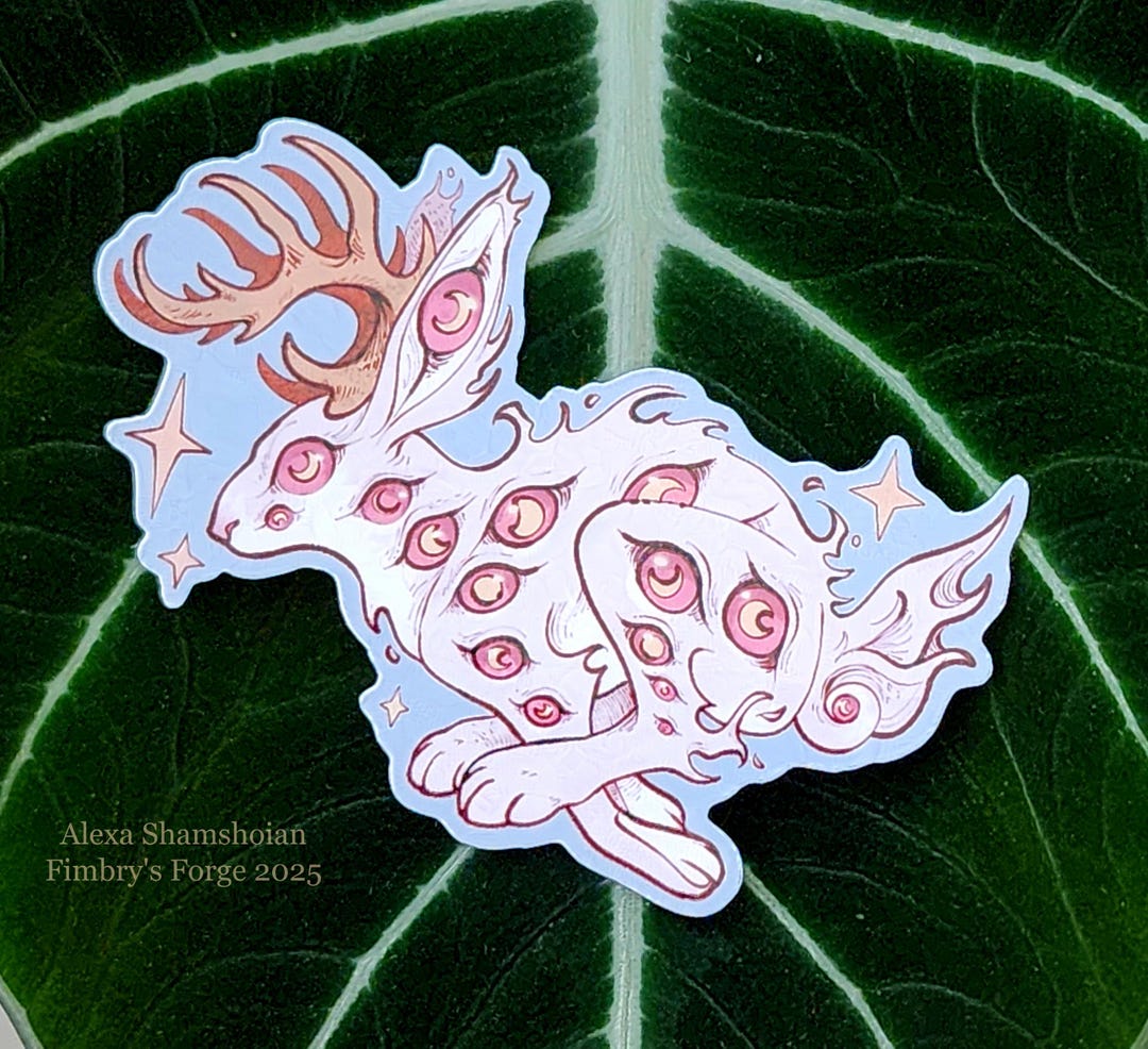 Mad Hare Jackalope Cryptid Rabbit Vinyl Sticker Albino White Many Eyes ...