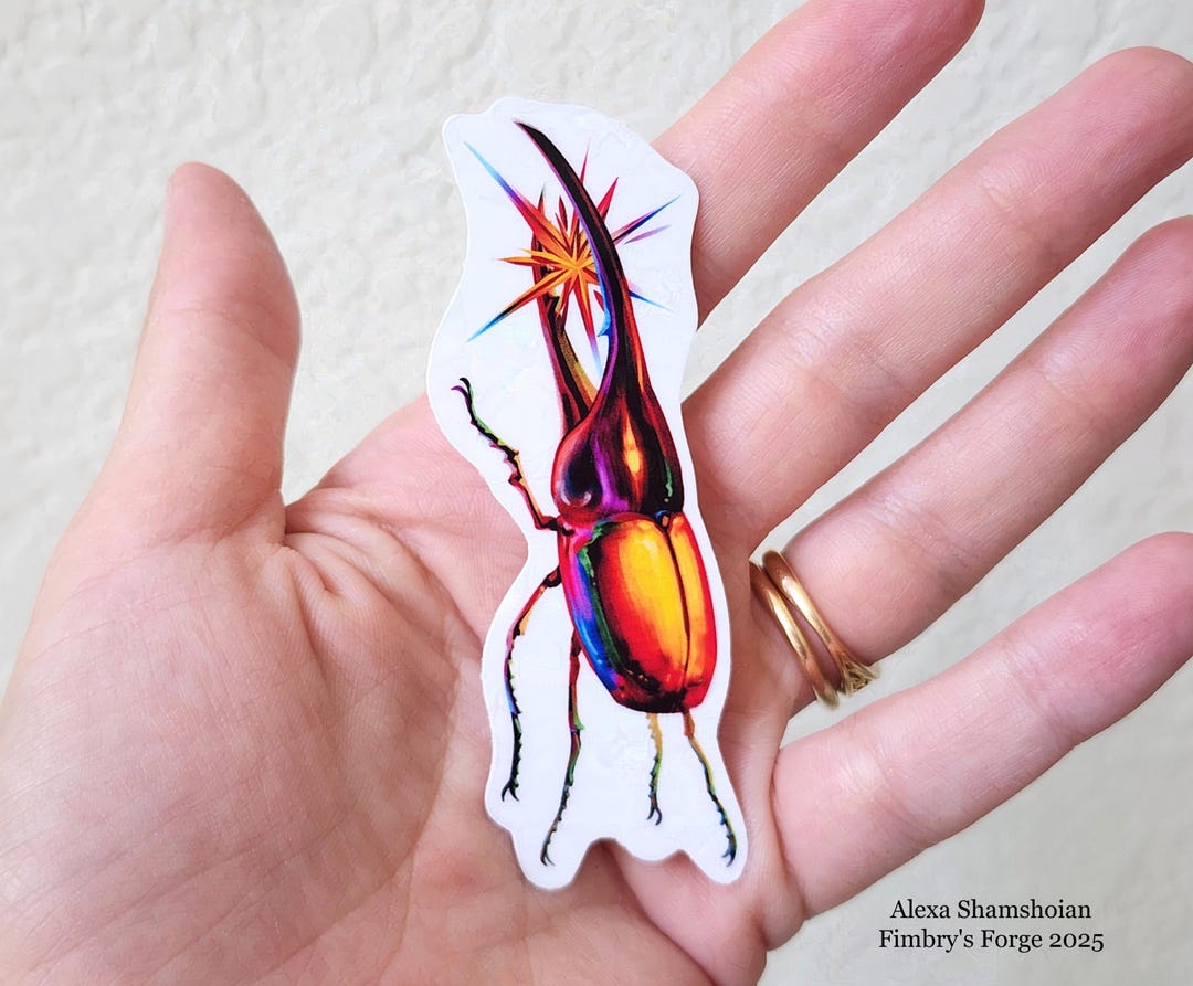 Hercules Beetle Sticker Original Drawing Insect Bug Holding Rainbow ...