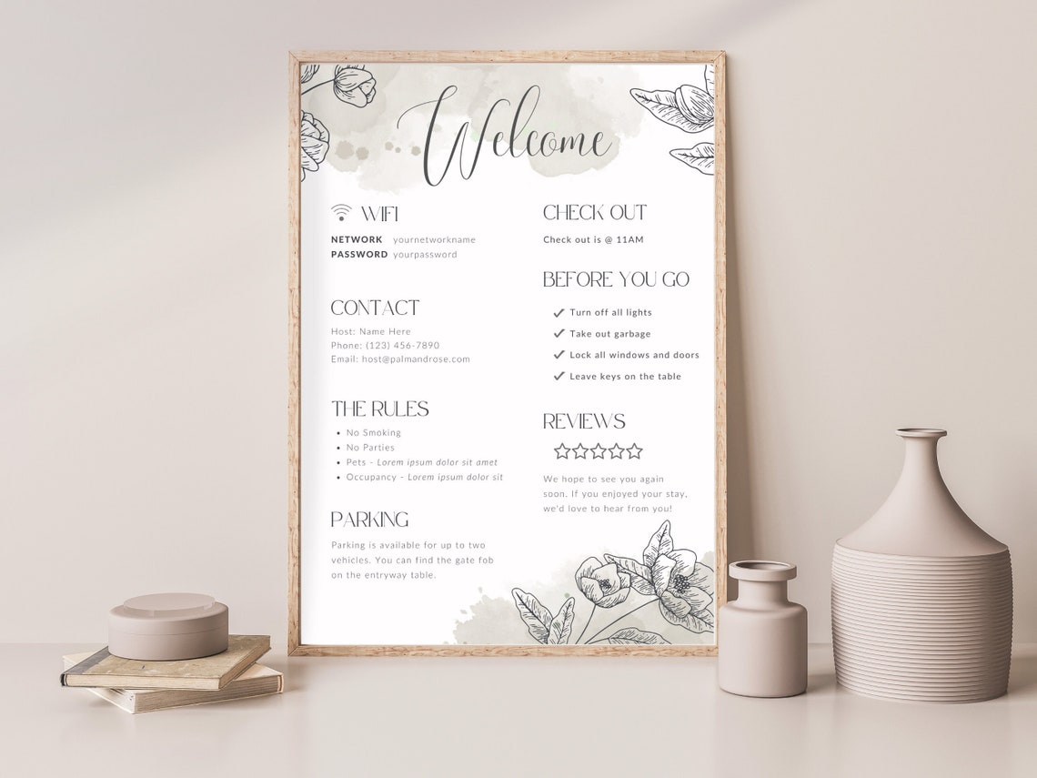 Airbnb Welcome Sign Template Canva Template Airbnb Wifi Sign - Etsy