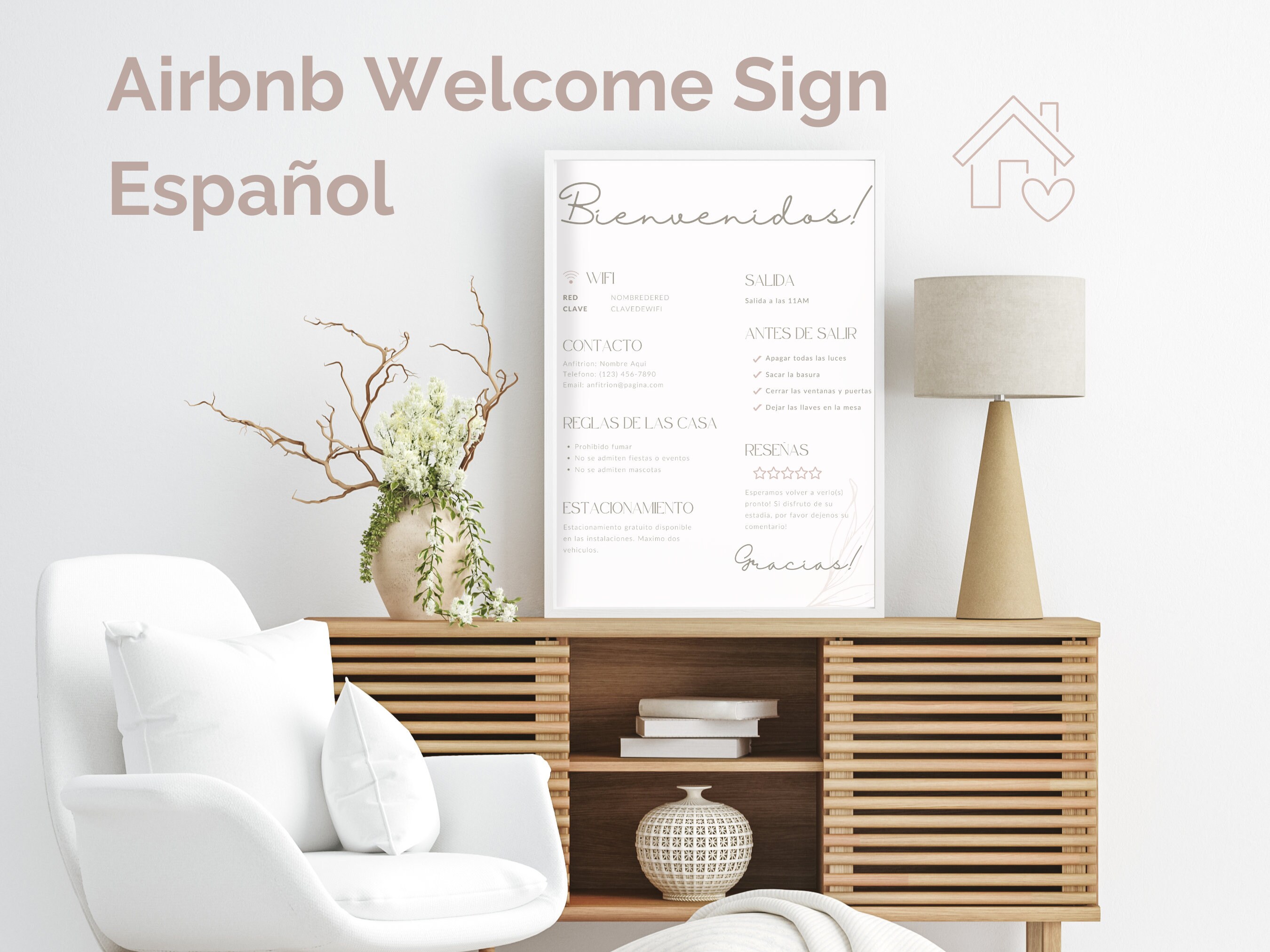 Airbnb Welcome Sign Template Español | Bienvenido Sign Airbnb Wifi ...