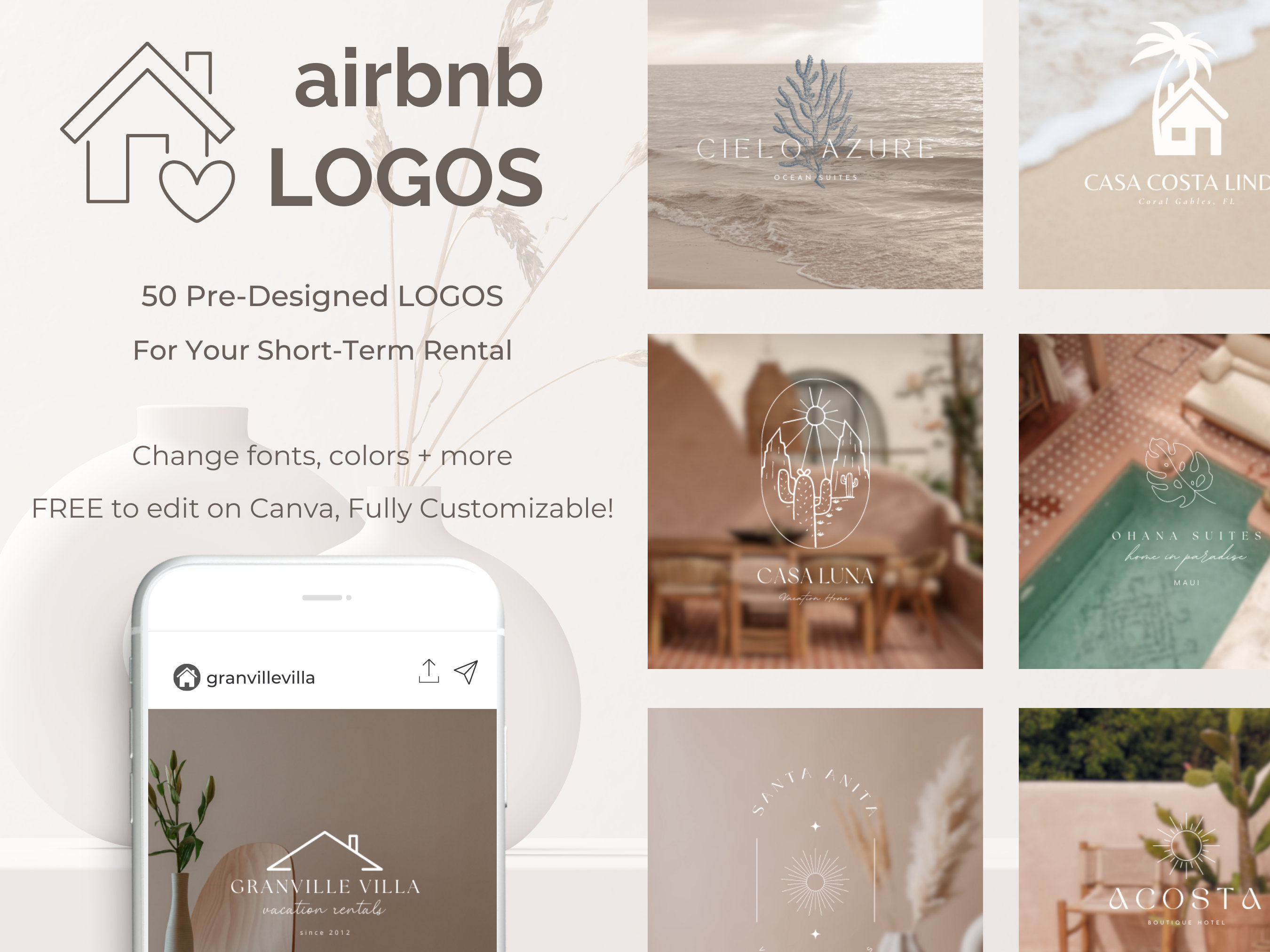 50 Airbnb LOGO Templates, Canva VRBO Short Term Rental Logo Template ...