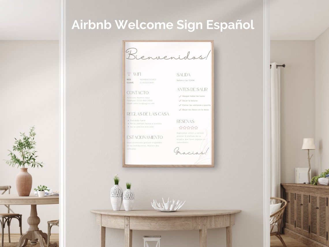 Airbnb Welcome Sign Template Español Bienvenido Sign Airbnb Wifi Check ...
