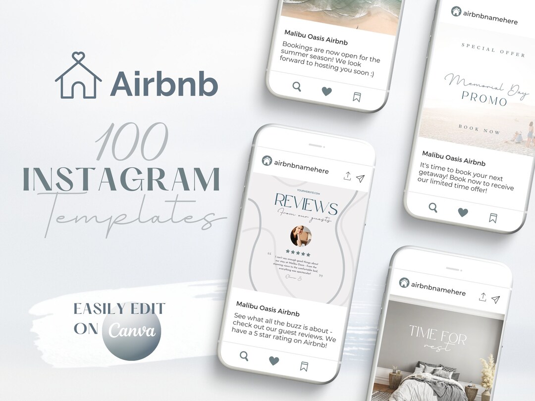 Airbnb Instagram Post Templates: Vacation Rental Social Media (100 ...
