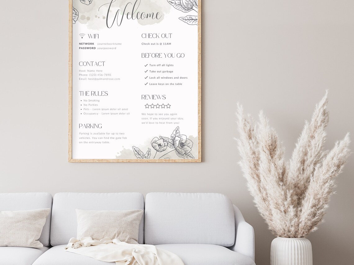 Airbnb Welcome Sign Template Canva Template Airbnb Wifi Sign - Etsy