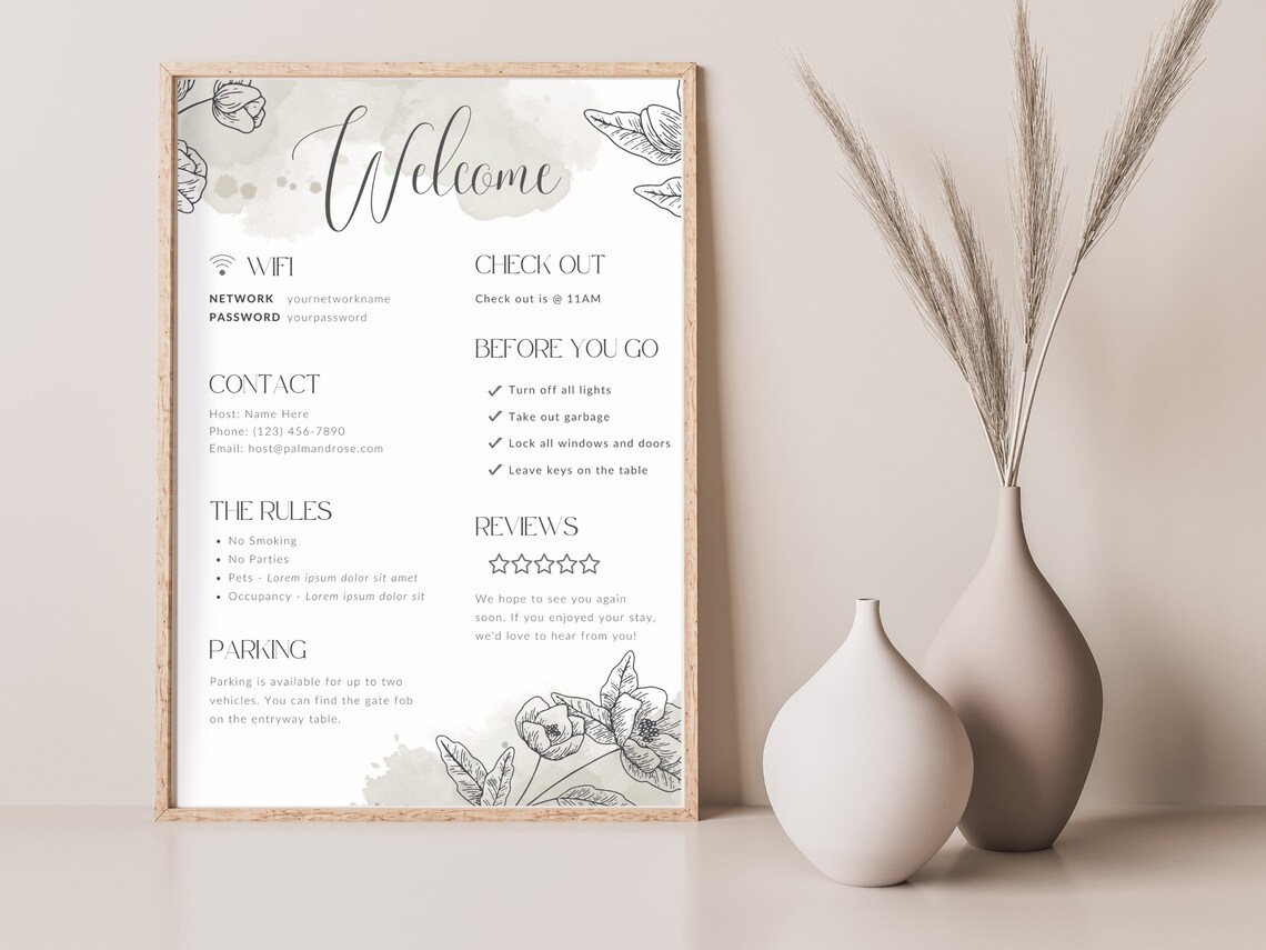 Airbnb Welcome Sign Template Canva Template Airbnb Wifi Sign - Etsy