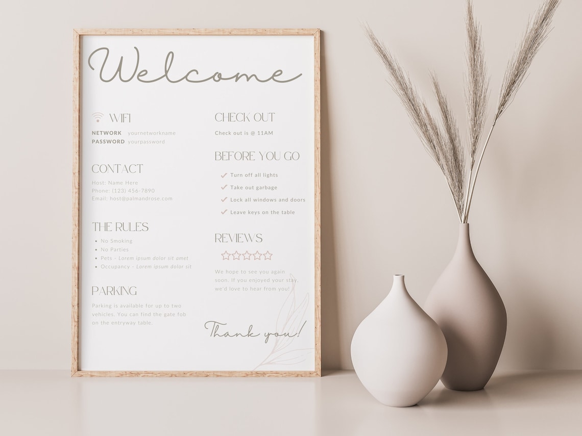 Airbnb Welcome Sign Template Canva Template Airbnb Wifi Sign - Etsy