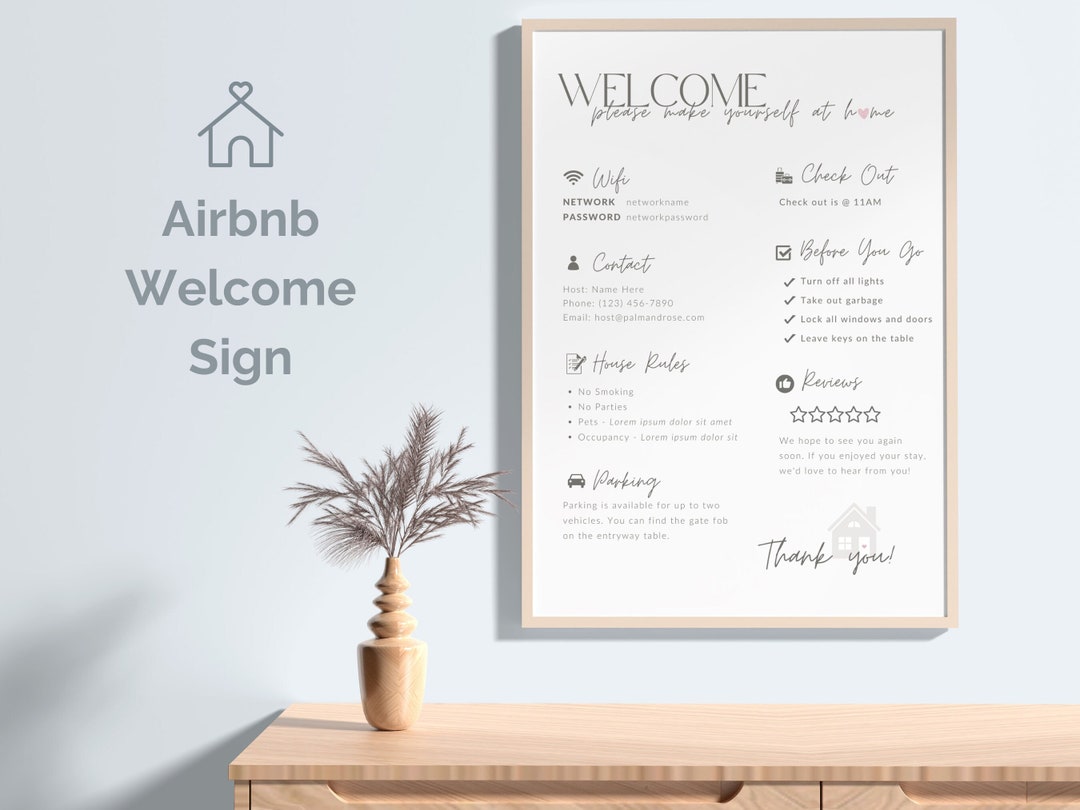 Airbnb Welcome Sign Template Canva Template Airbnb Wifi Sign Check in ...