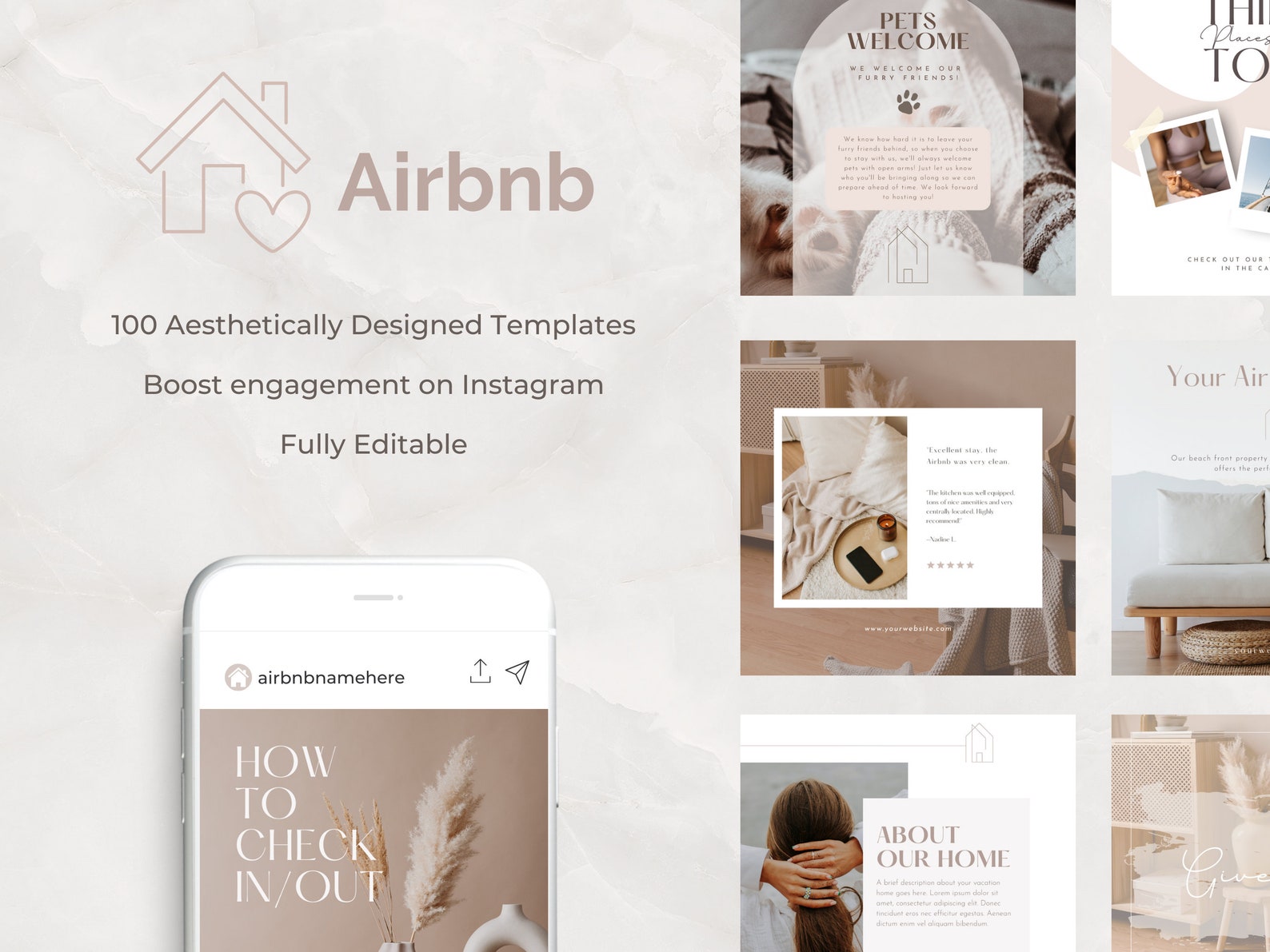 100 Airbnb Instagram Post Templates Editable VRBO Social Media Template ...