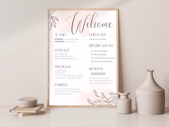 Airbnb Welcome Sign Template Canva Template Airbnb Wifi Sign - Etsy Canada