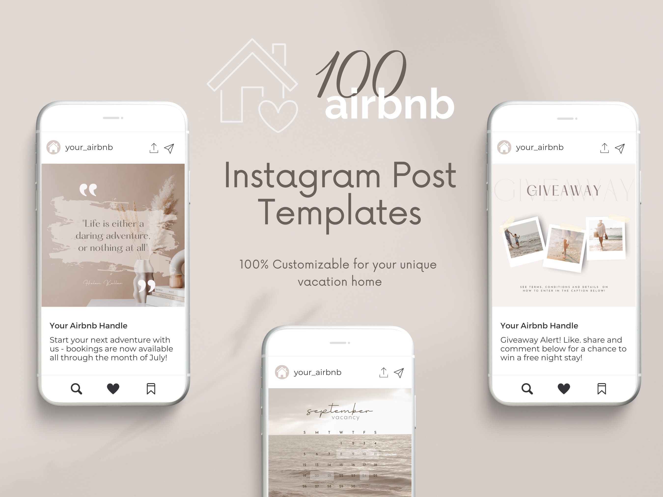100 Airbnb Instagram Post Templates | Editable VRBO Social Media ...
