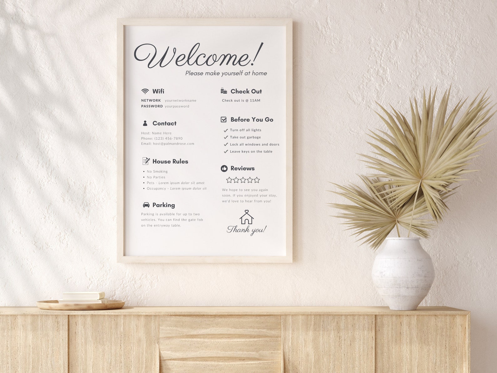 Airbnb Welcome Sign Template | Canva Template Airbnb Wifi Sign | Check ...