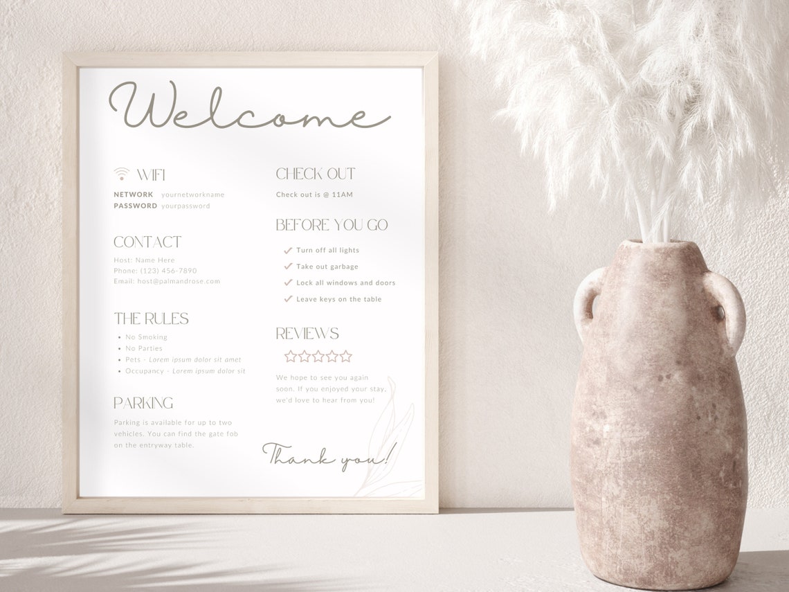 Airbnb Welcome Sign Template Canva Template Airbnb Wifi Sign - Etsy