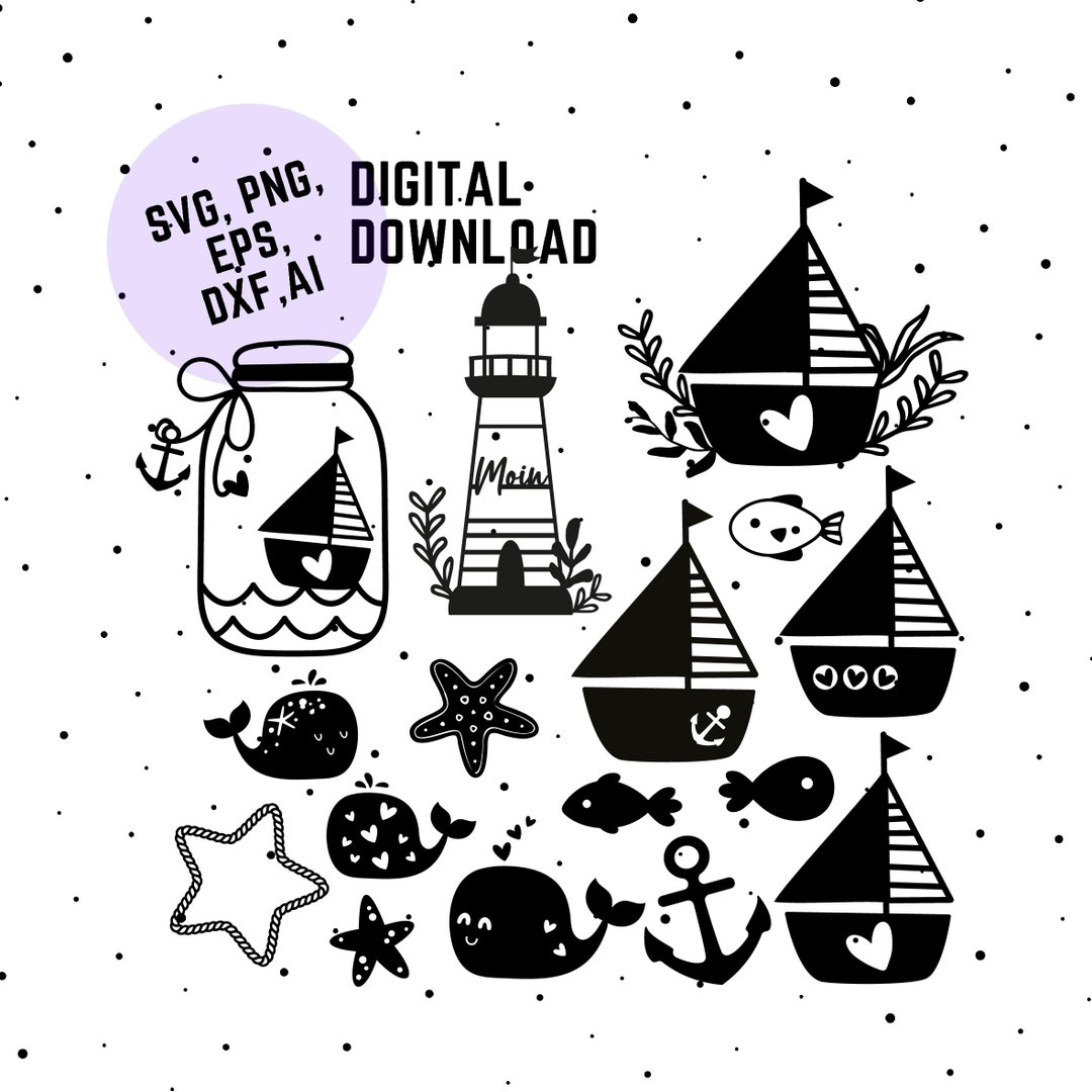 Bundle Plotterdatei Seefahrt Maritim SVG, DXF Bundle Meer, Plotterdatei Anker Ruder, digitale ...
