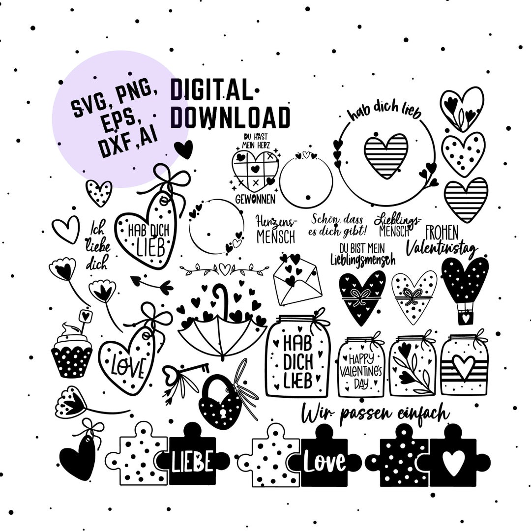 Valentinstag Bundle, Plotter file love quotes german svg, Love heart ...