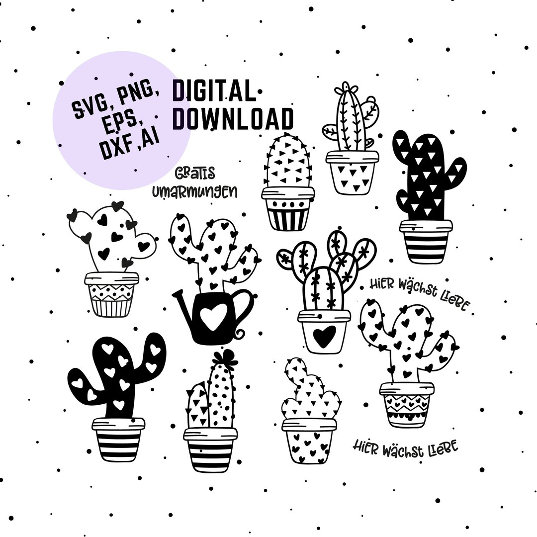 Plotter File Happy Cactus SVG Eps DXF PNG, Vector Plotter Files, Cactus ...