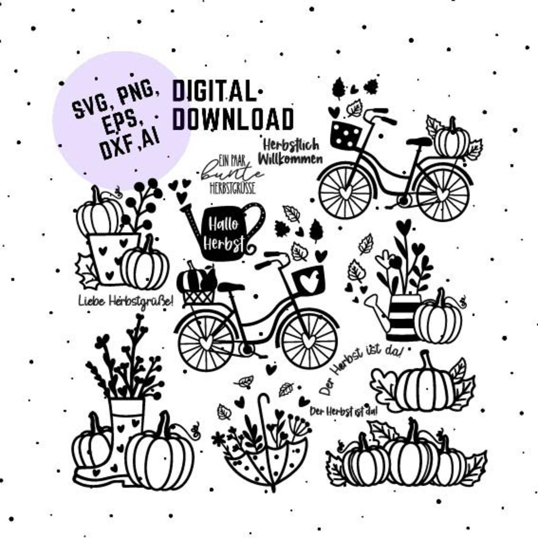 German Autumn Plotter File SVG DXF PNG Hello Fall Greeting Cricut Leaf ...