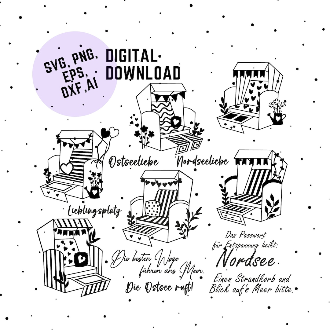 Strandkorb Plotterdatei, Seefahrt Maritim SVG, Maritim Bundle, Nordsee Dxf, Ostsee Dxf, Plotter ...