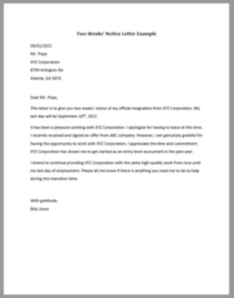 Two Weeks' Notice Letter Template - Etsy