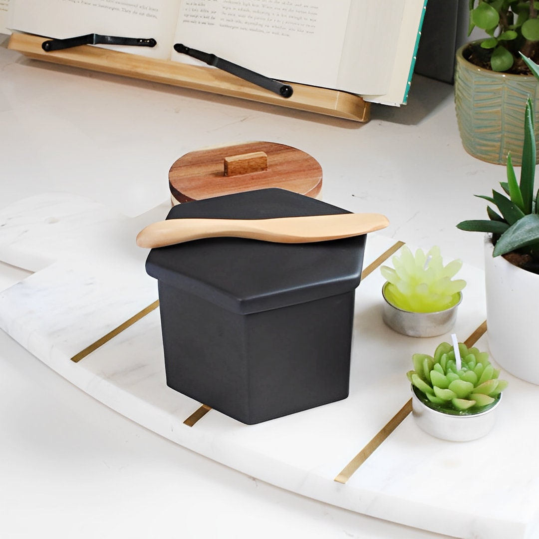 French Butter Keeper With Lid & Spoon Matte Black Butter Crock Modern ...