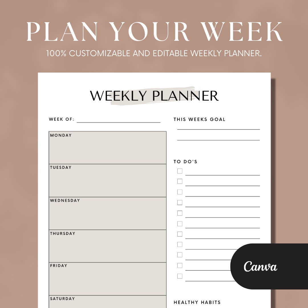 Weekly Planner Printable to Do List, Minimal Weekly Schedule, Weekly ...