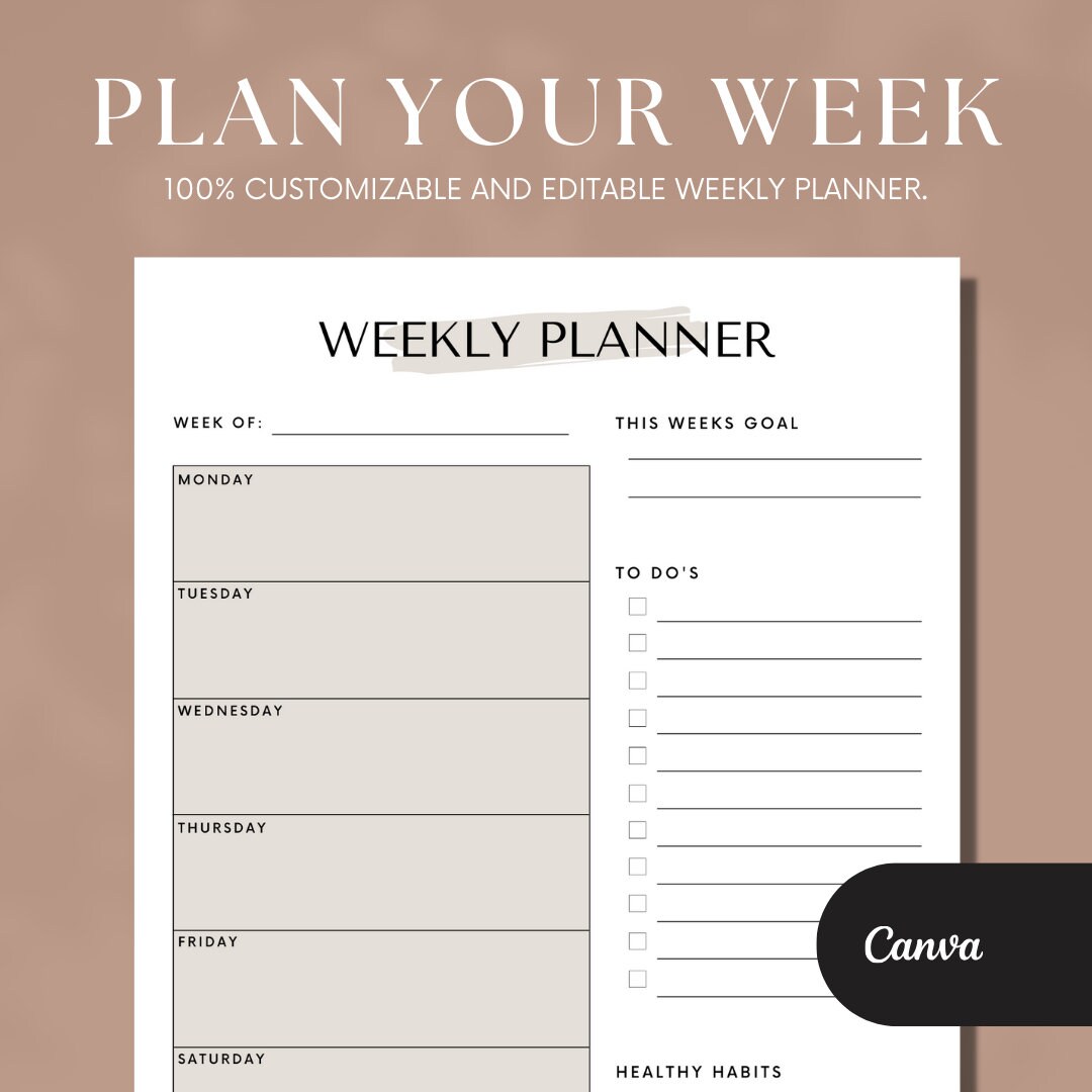 Weekly Planner Printable to Do List, Minimal Weekly Schedule, Weekly ...