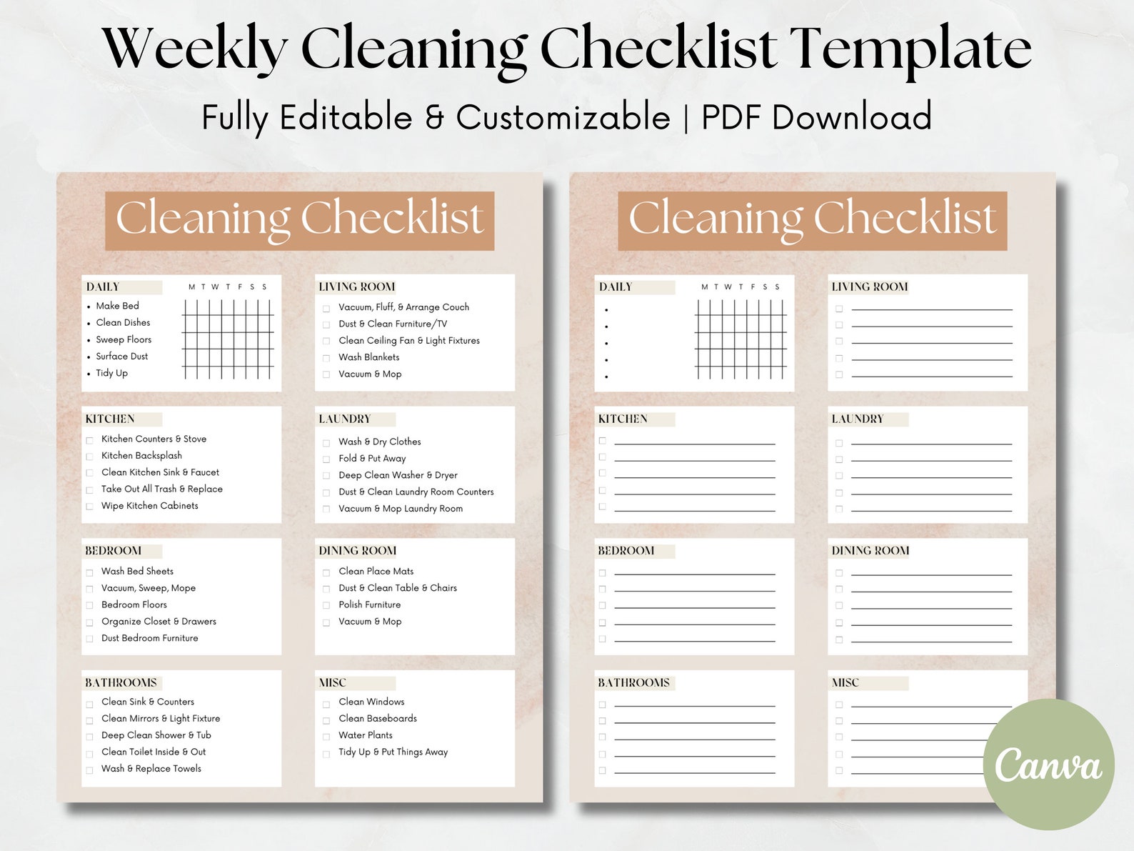 Printable Weekly Cleaning Checklist, ADHD Cleaning Schedule, Flylady ...