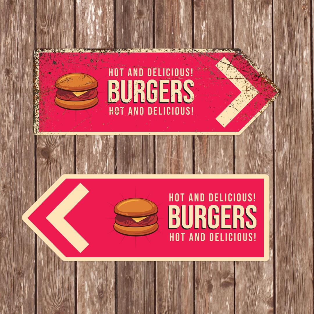 Retro Burger Arrow Metal Sign – Vintage 1950s Style Wall Decor for ...