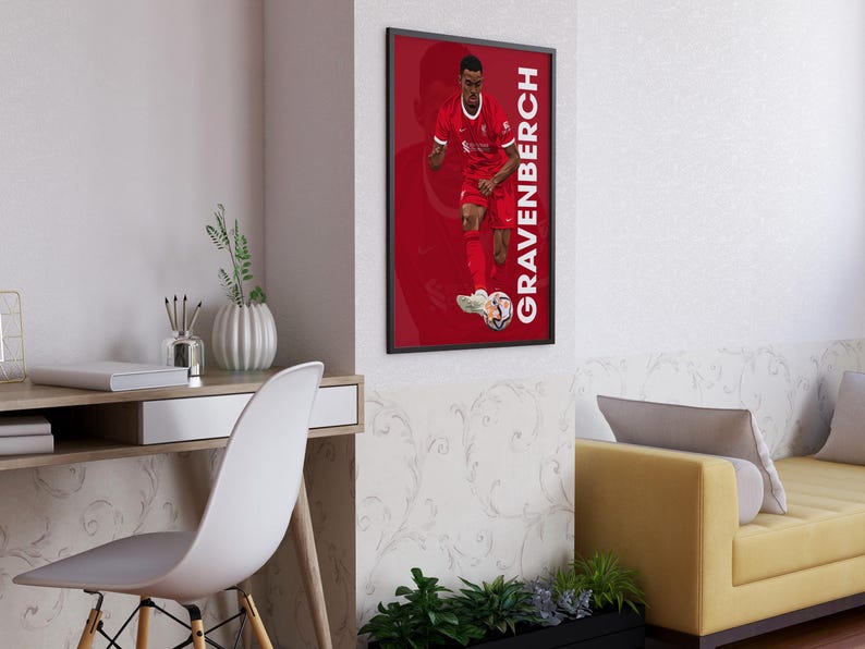 Ryan Gravenberch Liverpool FC Poster – Midfielder Wall Art in Red Kit ...