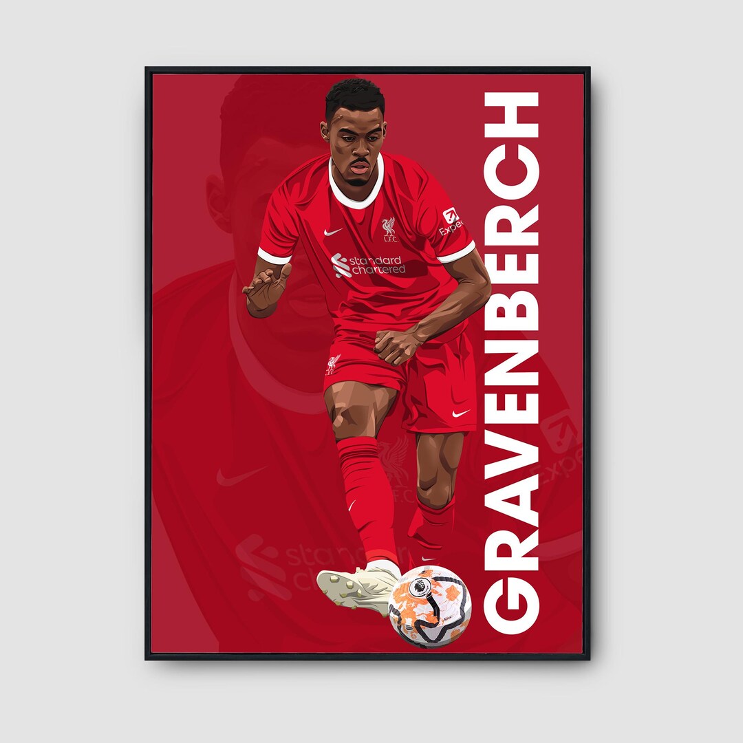Ryan Gravenberch Liverpool FC Poster – Midfielder Wall Art in Red Kit ...