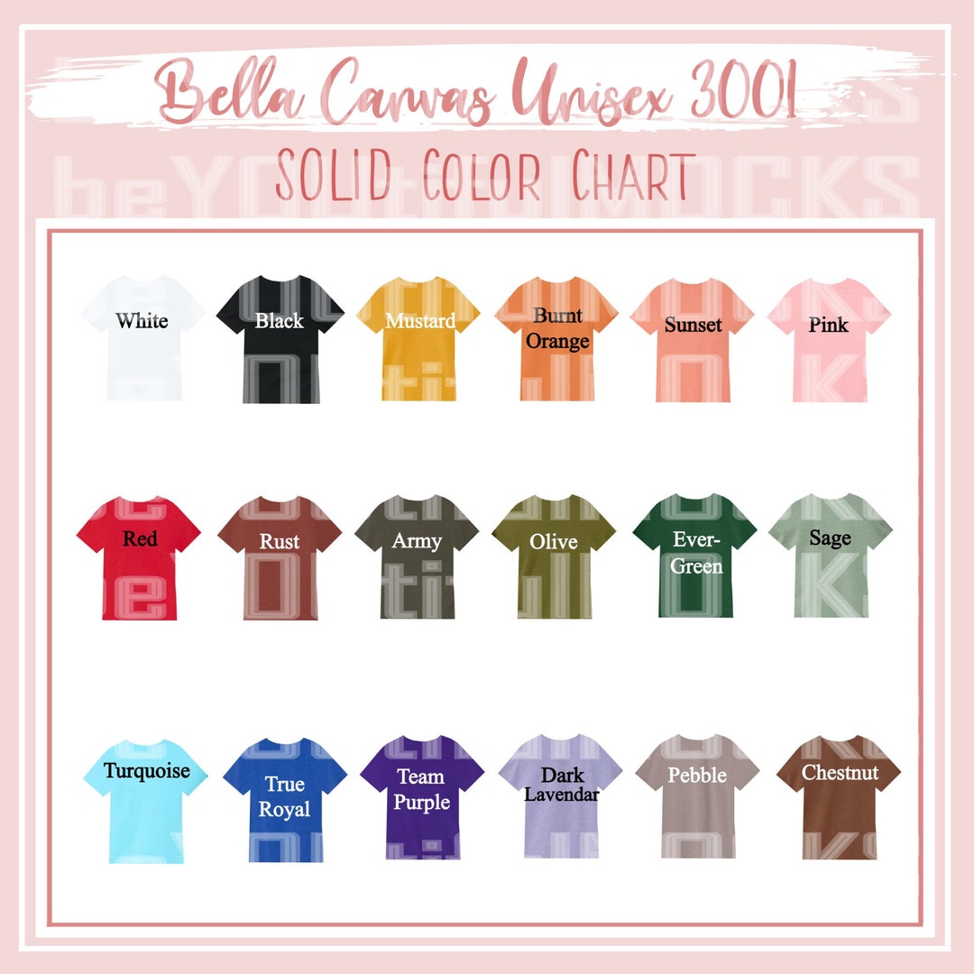 Bella Canvas Color Chart Bella Canvas Solid Color Chart - Etsy