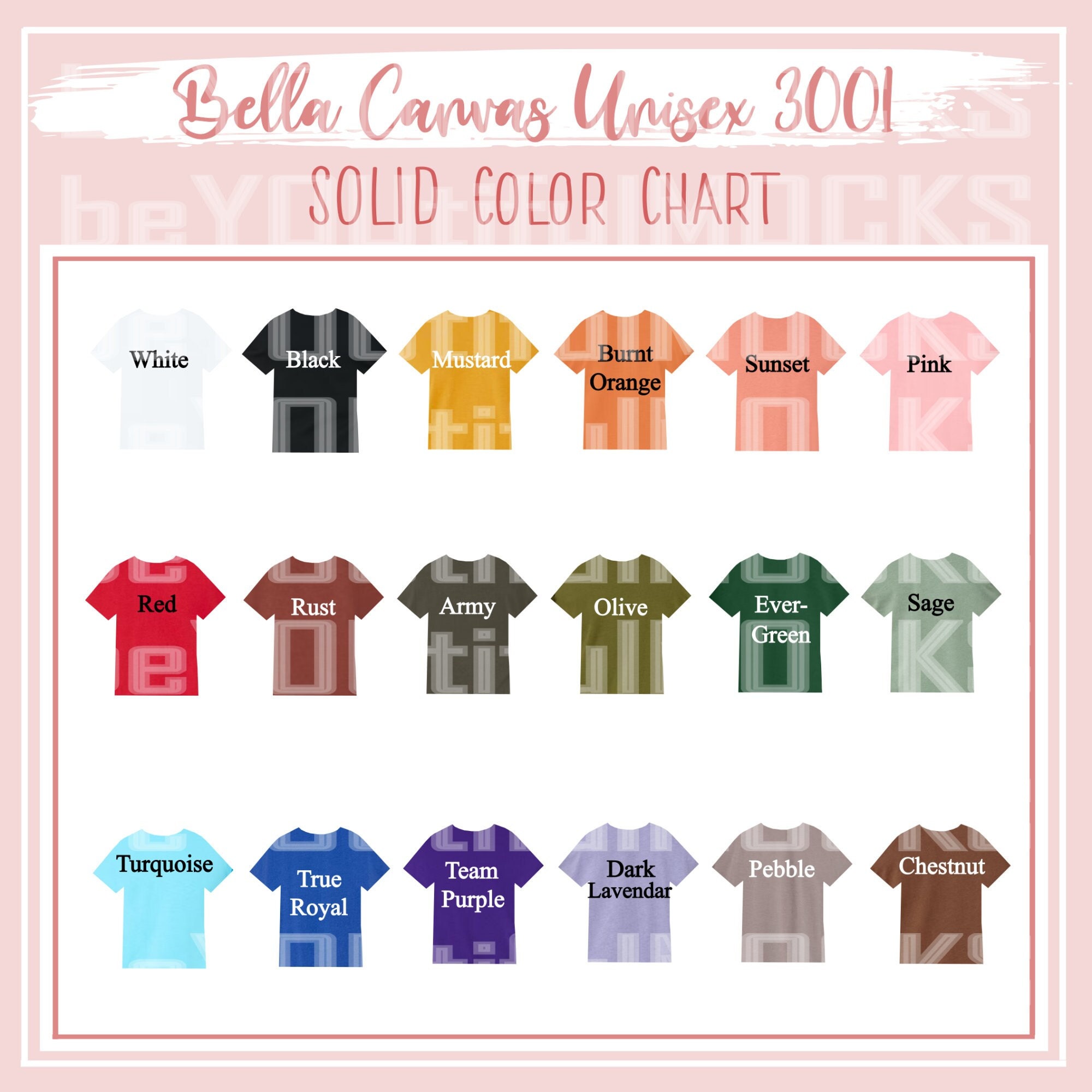 Bella Canvas Color Chart Bella Canvas Solid Color Chart - Etsy
