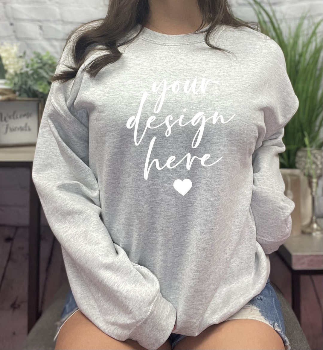 Ash Gildan Crewneck Mockup, Ash Grey Mockup, Gildan Sweatshirt Mockup ...