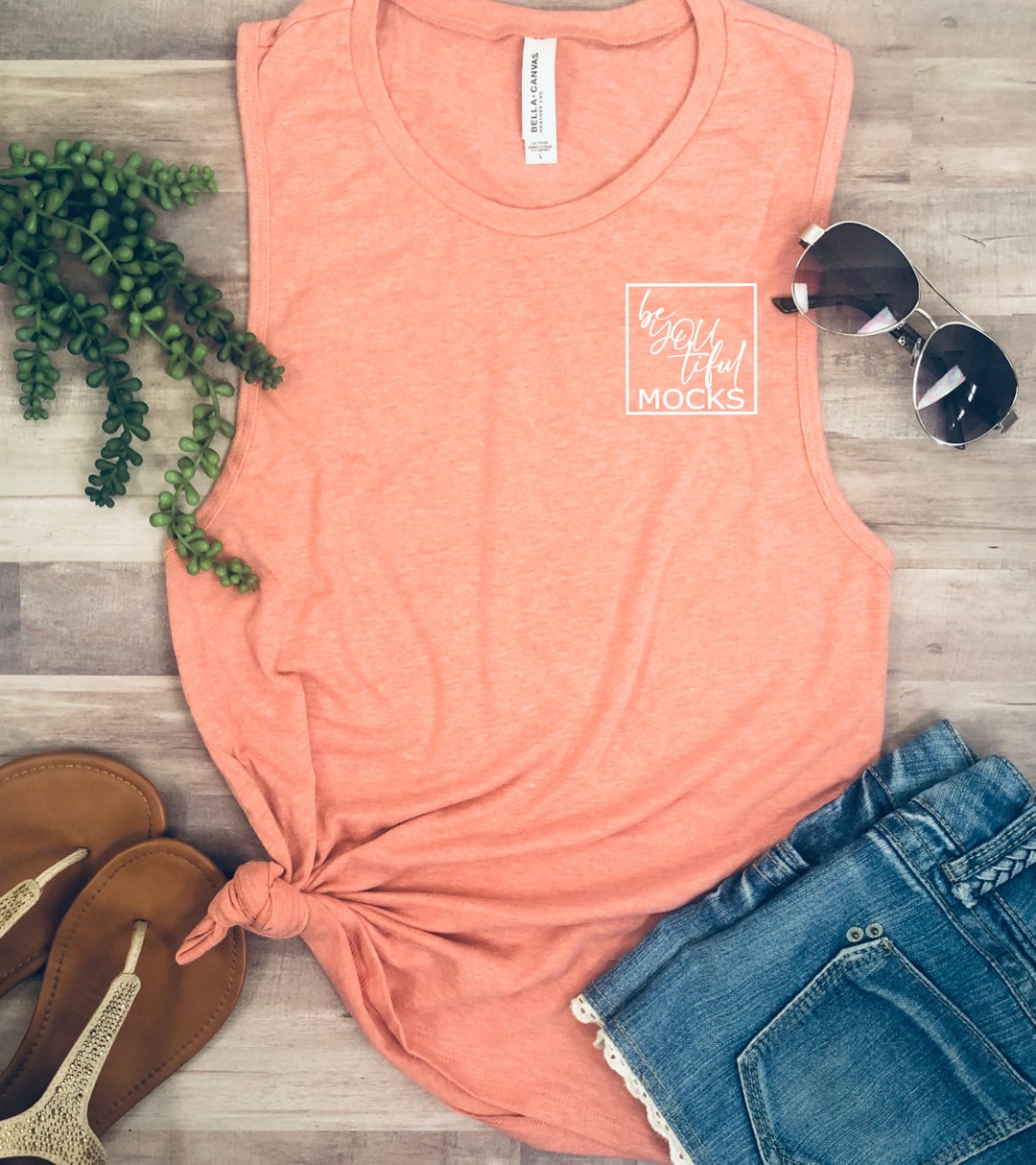 Heather Sunset Bella Muscle Tank Mockup, Bella Canvas Muscle Tank Mock ...