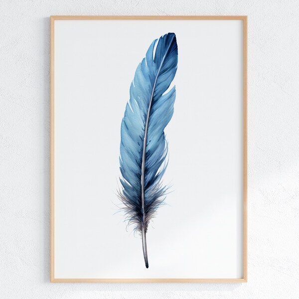 Blue Feather Print - Etsy