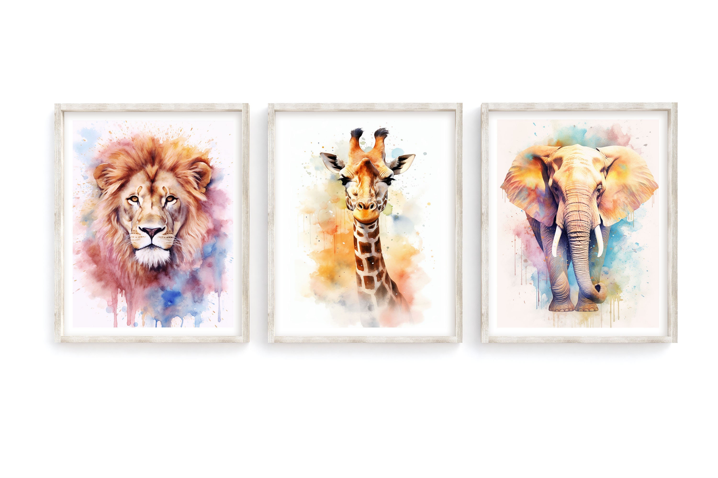 Watercolour Safari Wall Art Set of 3 Prints Printable - Etsy