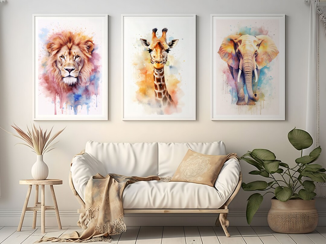 Watercolour Safari Wall Art Set of 3 Prints Printable - Etsy